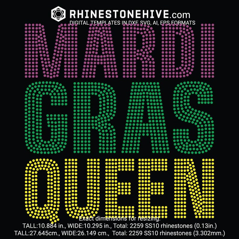 Mardi Gras Queen Large Bold Rhinestone Template, Rhinestone Digital ...