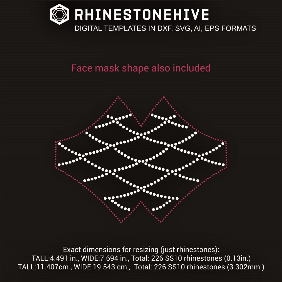 Face Mask Pattern Ornament 2 Rhinestone Template Large Size | Etsy