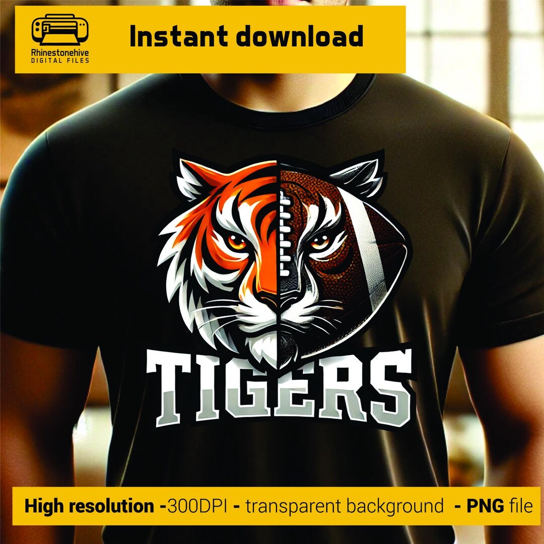 Tigers Mascot PNG – Half Tiger, Half Football Logo for DTF, DTG ...