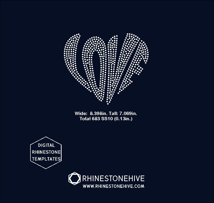 Love heart shape rhinestone template digital download svg | Etsy