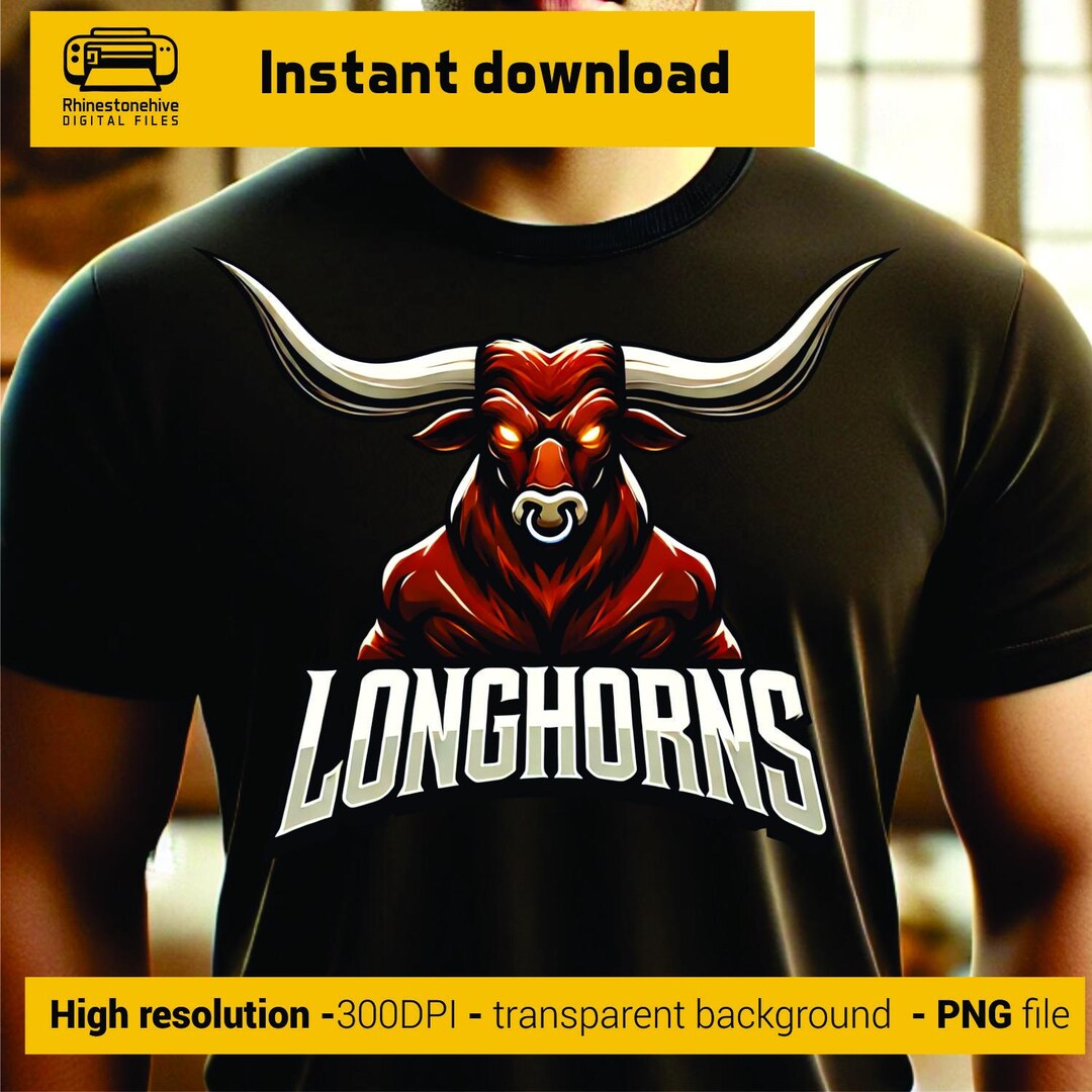 Muscular Longhorns Mascot PNG – Ring-nosed Bull Logo for DTF, DTG ...