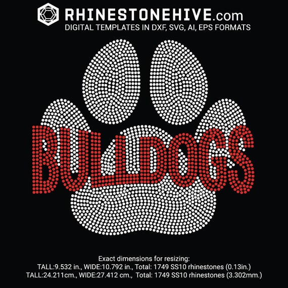 Bulldogs Large Paw Rhinestone Templates Cheerleader Fan - Etsy