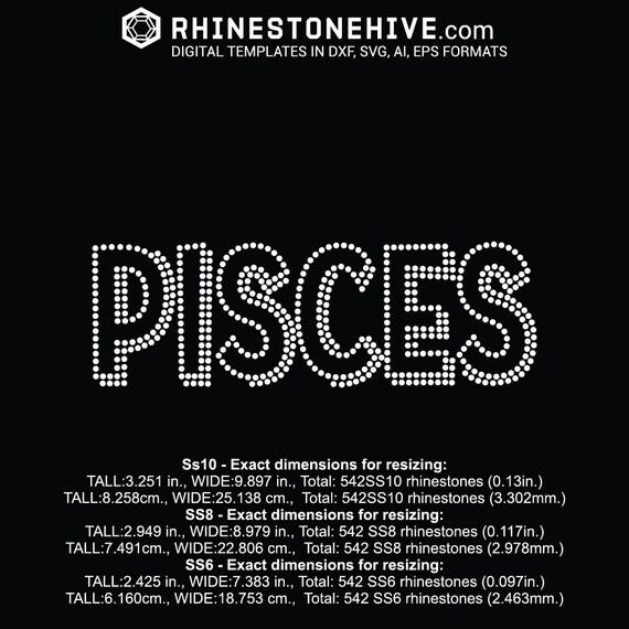 Pisces Zodiac Sign Name 3 Sizes SS10 SS8 SS6 Rhinestone | Etsy