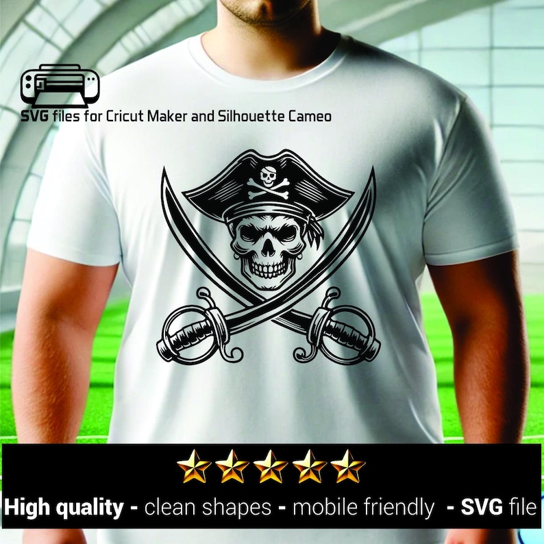 Pirate Skull & Crossed Swords SVG, Jolly Roger Design (digital Download ...