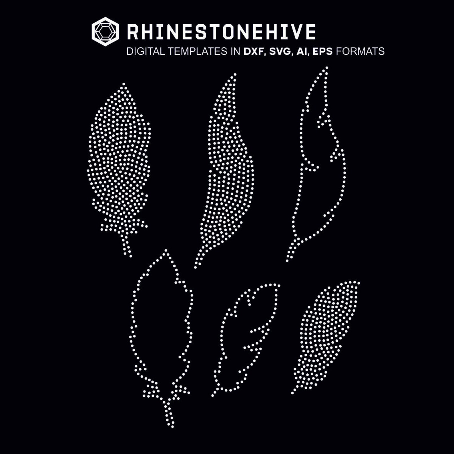 6 Feathers Rhinestone Template Digital Download Svg Eps - Etsy
