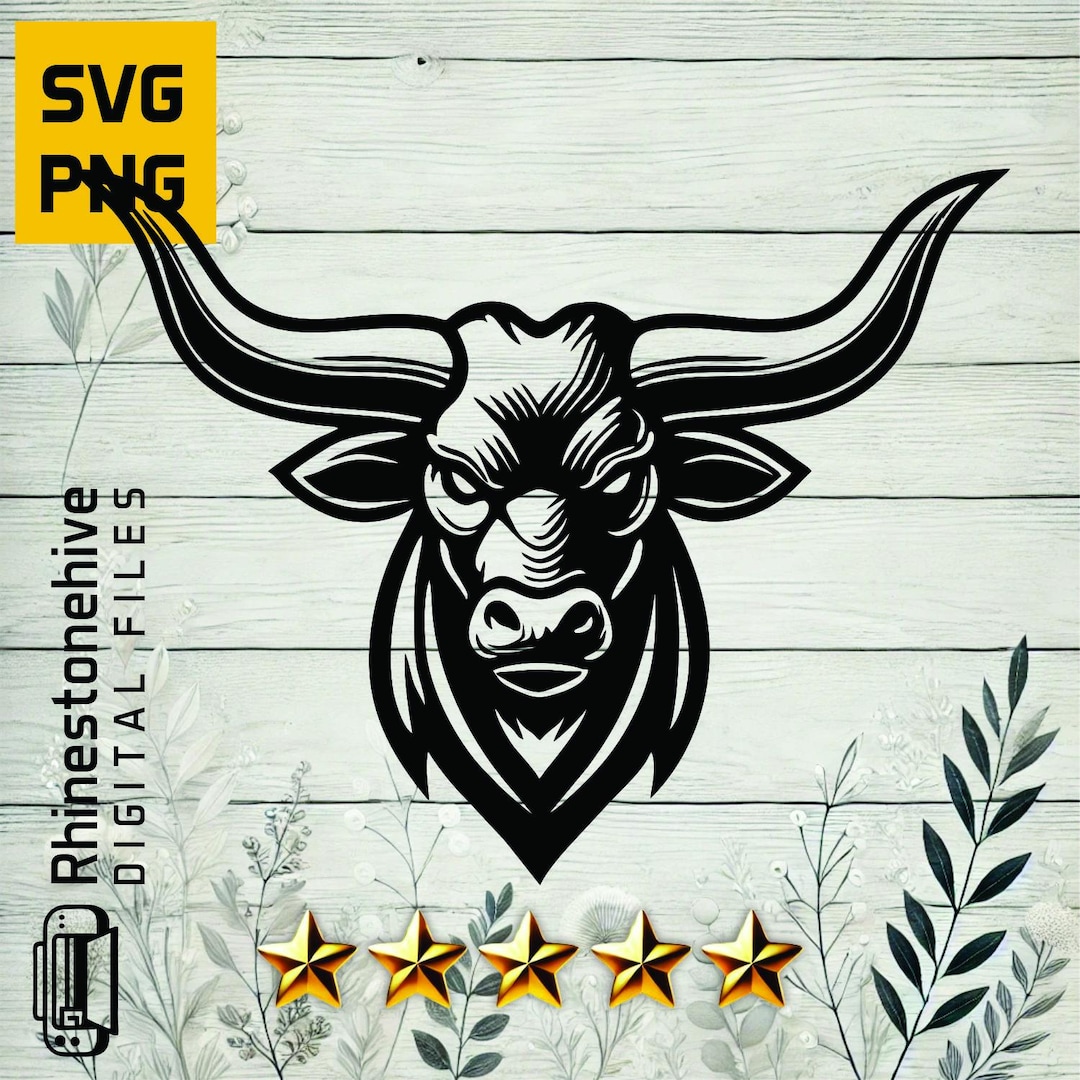 Fierce Longhorn Bull Head – Powerful Bull Silhouette Design (SVG, PNG ...