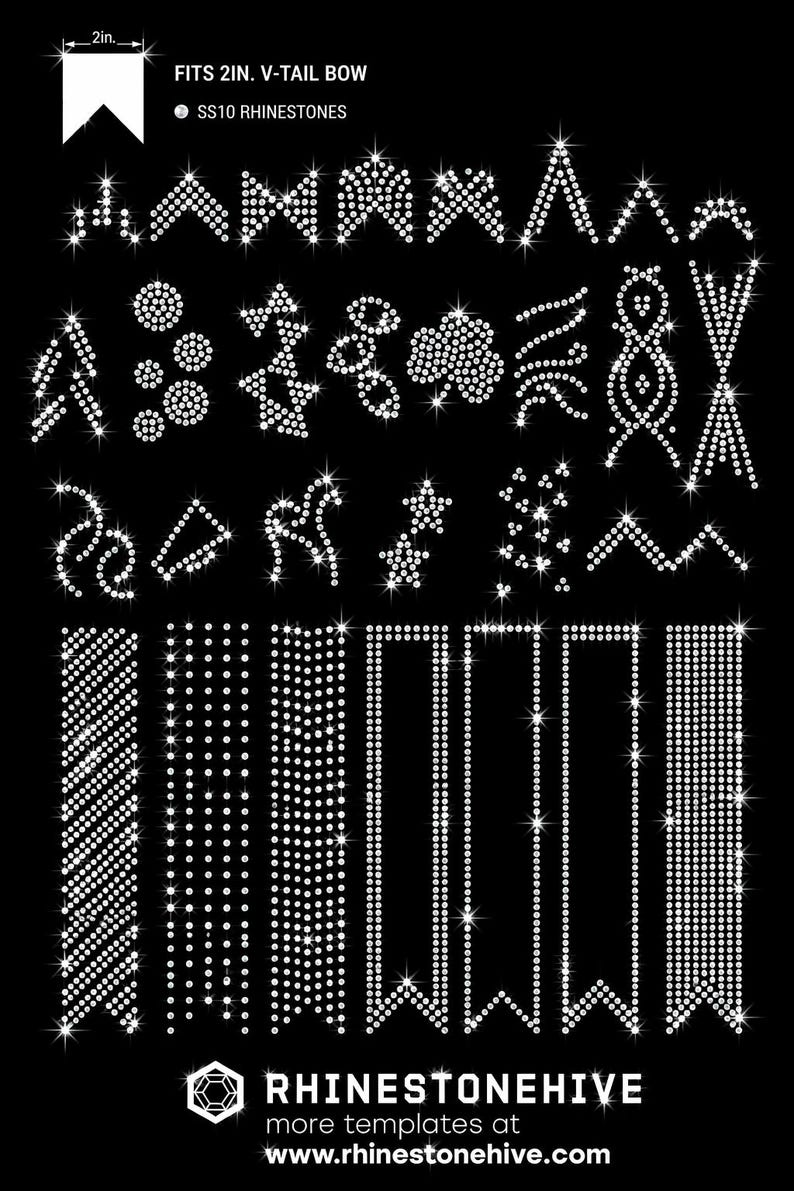 Cheer Bow Rhinestone Template Bundle: SS10, V-tail (digital Download ...