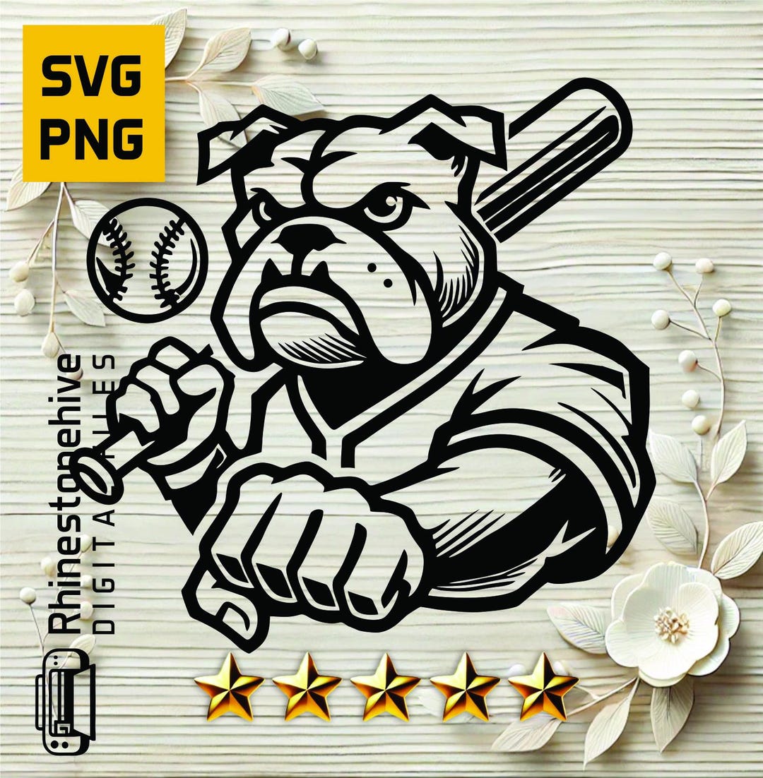 Bulldog Baseball Mascot SVG | Fierce Sports Dog Clipart | Batting ...