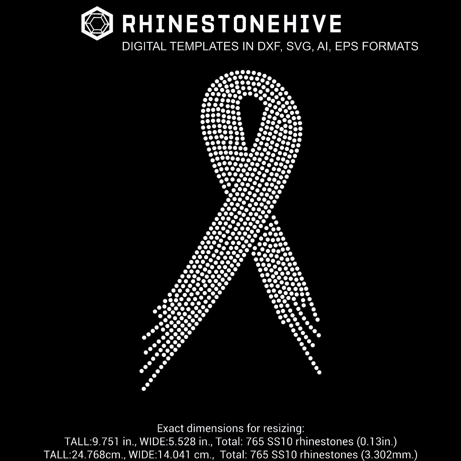 Cancer Awarenes Ribbon large rhinestone template digital | Etsy