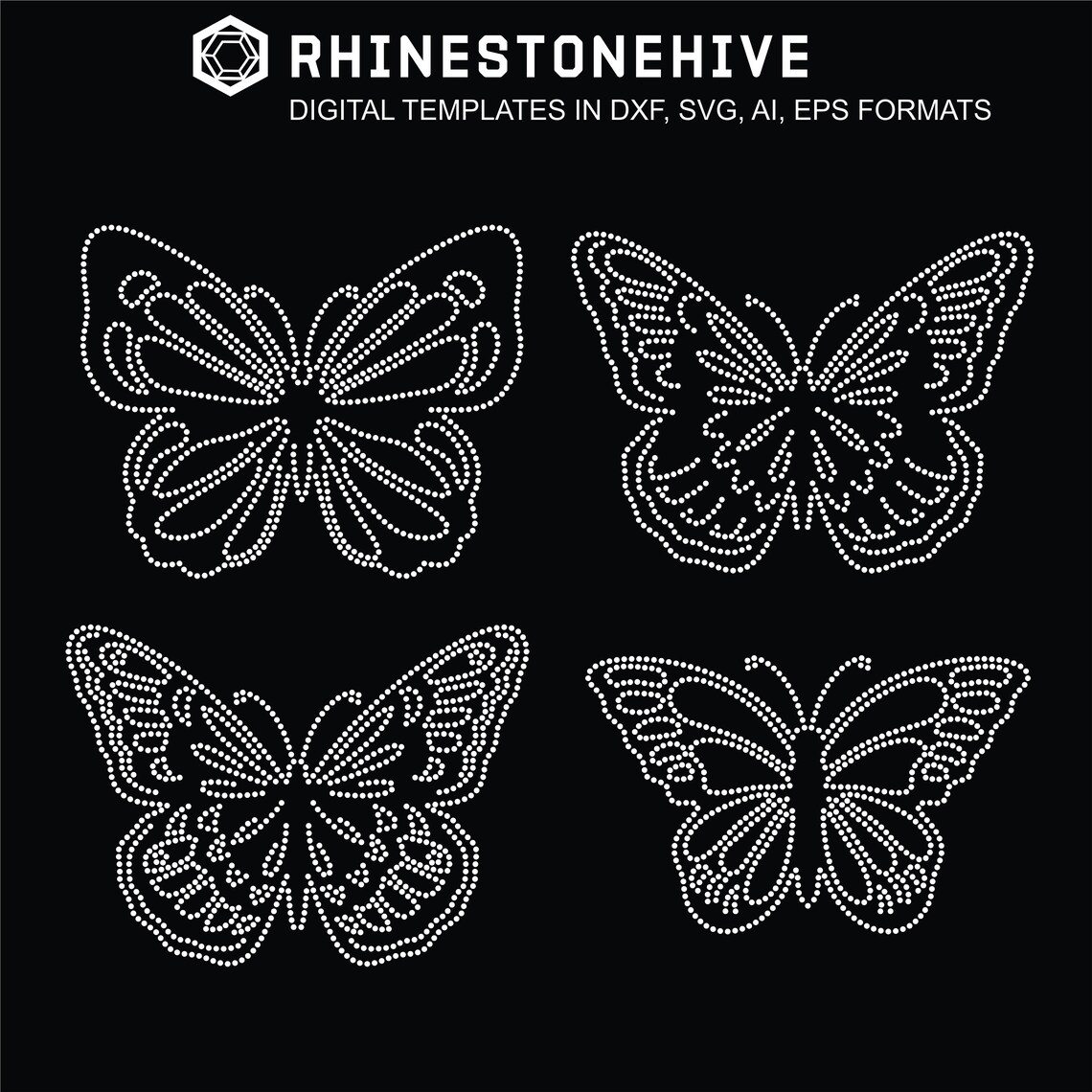 4 Large Butterflies Rhinestone Template Digital Download Svg | Etsy