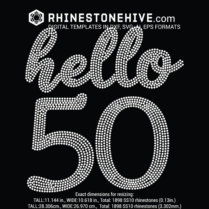 Hello 50 Large Rhinestone Template Digital Download Svg Eps - Etsy