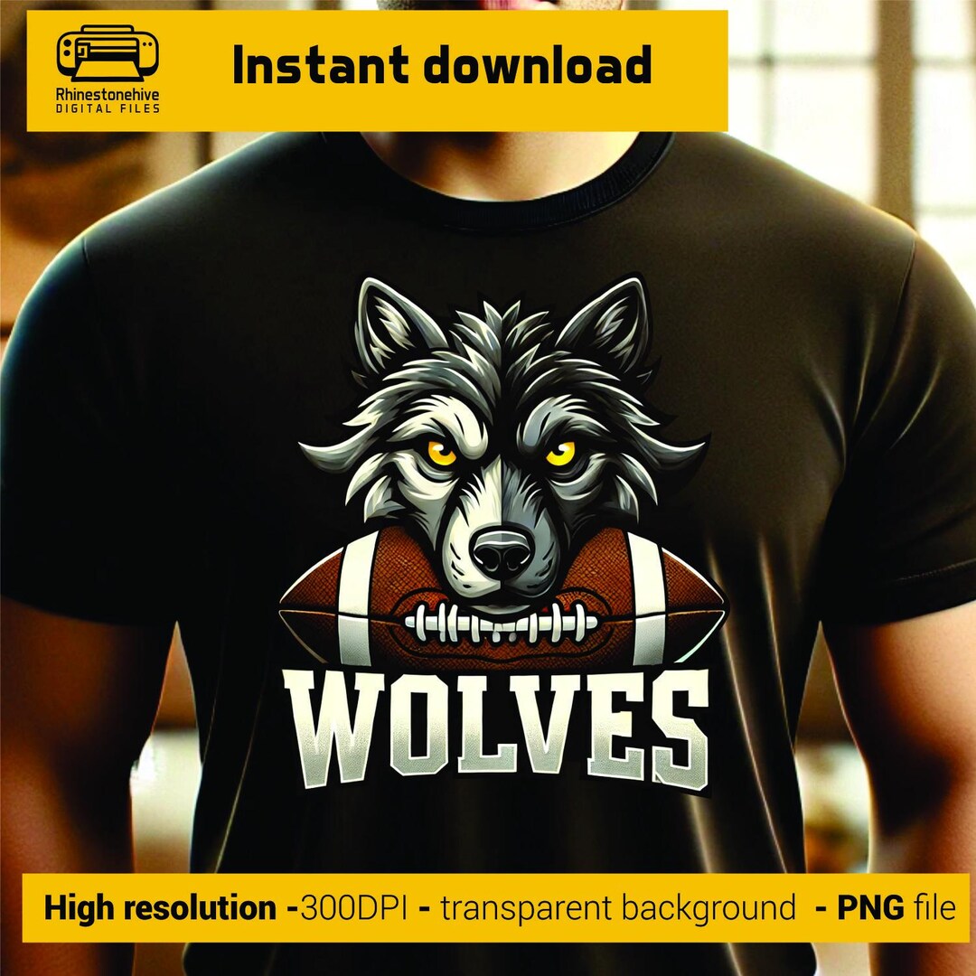 Wolves Mascot PNG – Fierce Wolf Holding Football Logo for DTF, DTG ...