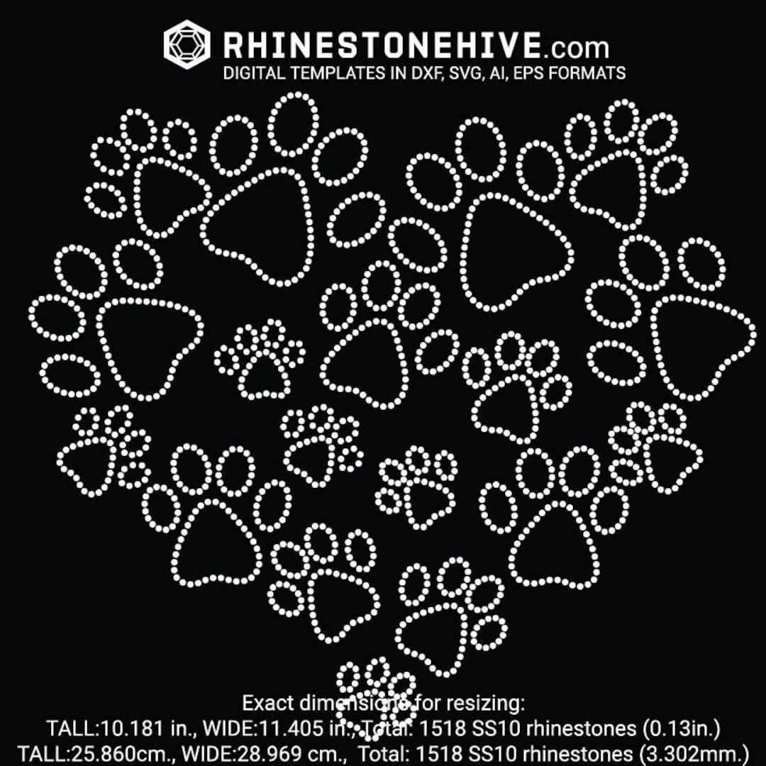 Paw Heart Large Rhinestone Templates Digital Download, Svg, Eps, Png ...