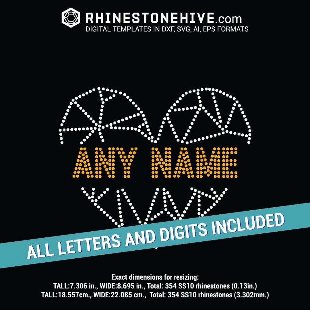 Heart Plus Any Name All Letters and Digits Included Rhinestone Template ...