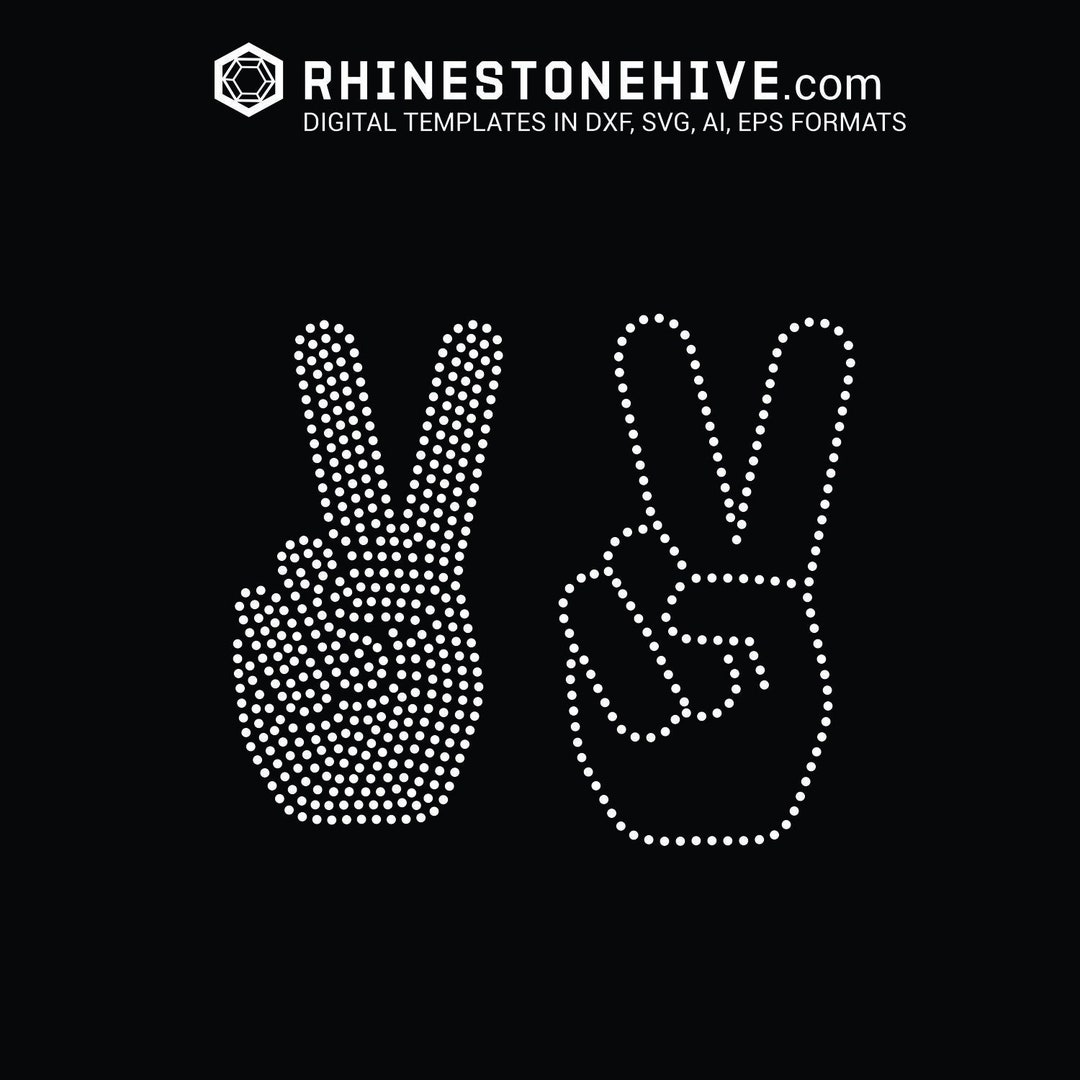 Victory Sign Rhinestone Template Digital Download, Svg, Eps, Png, Dxf ...