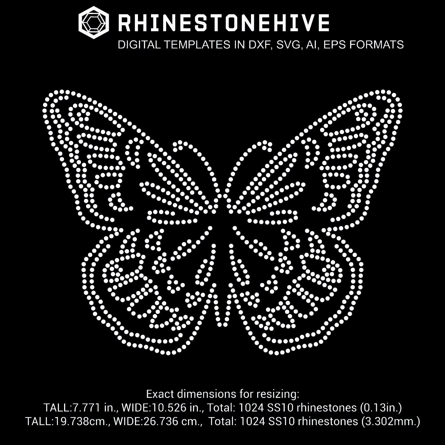 4 Large Butterflies Rhinestone Template Digital Download Svg | Etsy