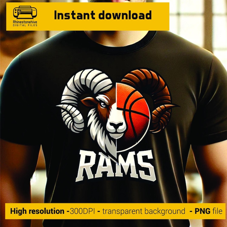 Rams Mascot PNG – Half Ram, Half Basketball Logo for DTF, DTG ...