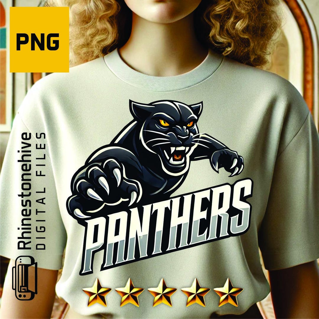 Panthers Mascot PNG – Leaping Black Panther Logo for DTF, DTG ...