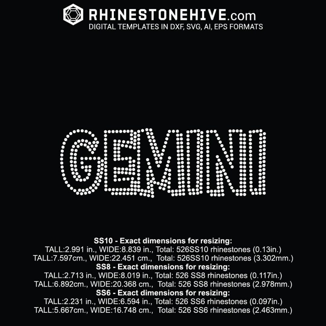 Gemini Zodiac Sign Name 3 Sizes SS10 SS8 SS6 Rhinestone Template ...