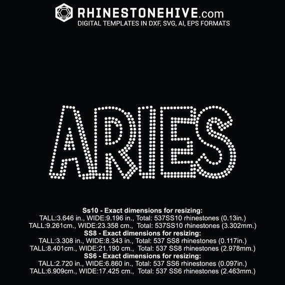 Aries Zodiac Sign Name 3 Sizes SS10 SS8 SS6 Rhinestone - Etsy