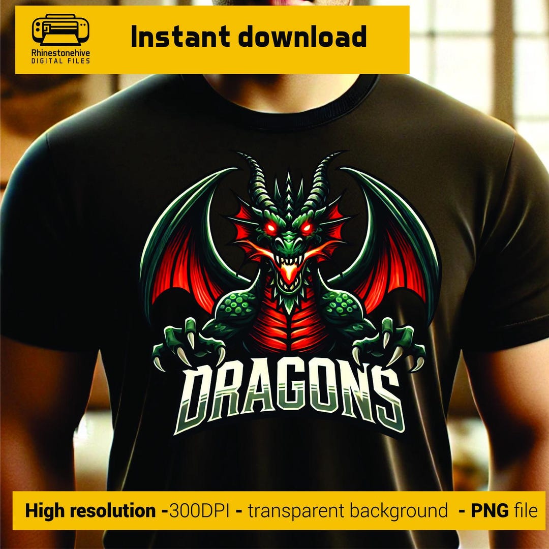 Dragons Mascot PNG – Fierce Green & Red Fantasy Beast | Sublimation ...