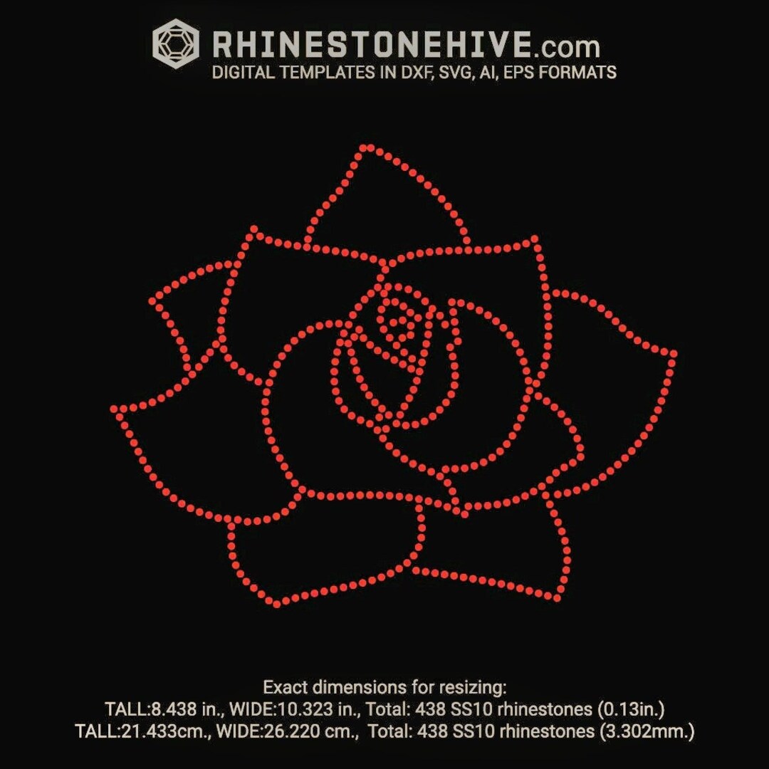 Rose Large Wide Rhinestone Template, Rhinestone Digital Download, Svg ...