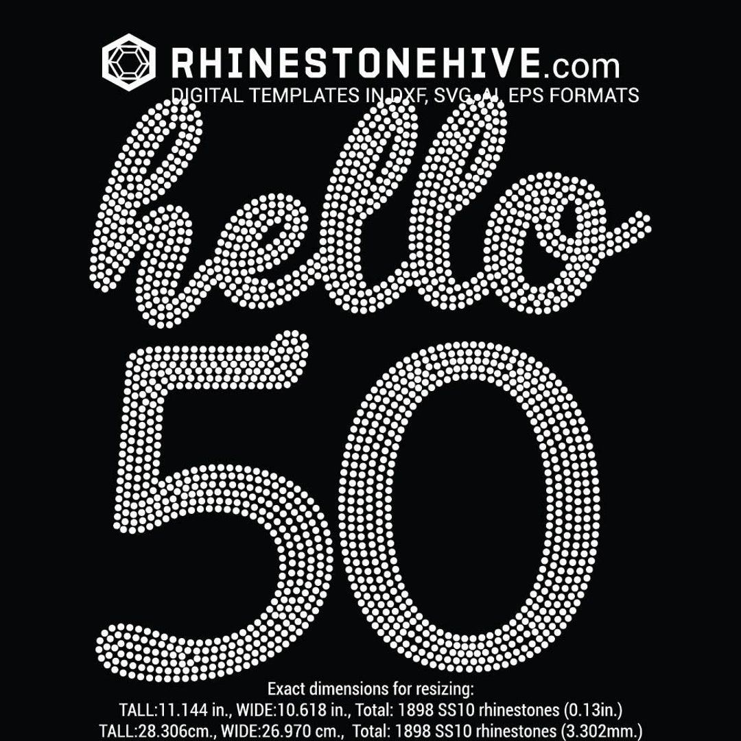 Hello 50 Large Rhinestone Template Digital Download, Svg, Eps, Png, Dxf ...