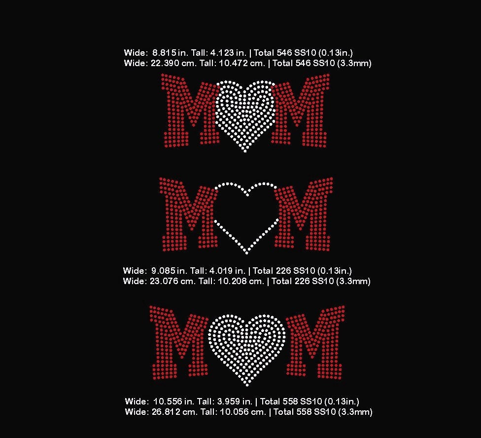 MOM Heart Rhinestone Template Digital Download, Svg, Eps, Png, Dxf - Etsy