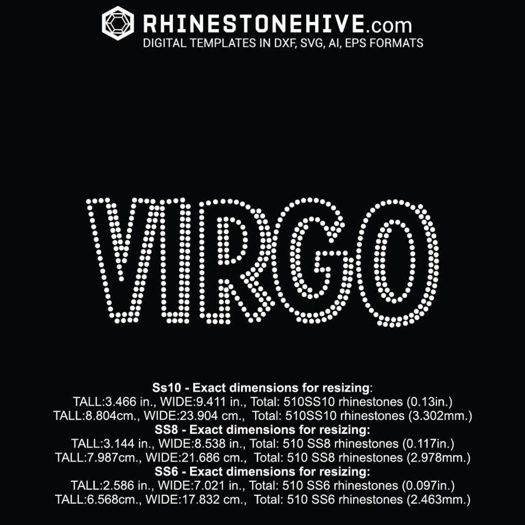 Virgo Zodiac Sign Name 3 Sizes SS10 SS8 SS6 Rhinestone Template Digital ...