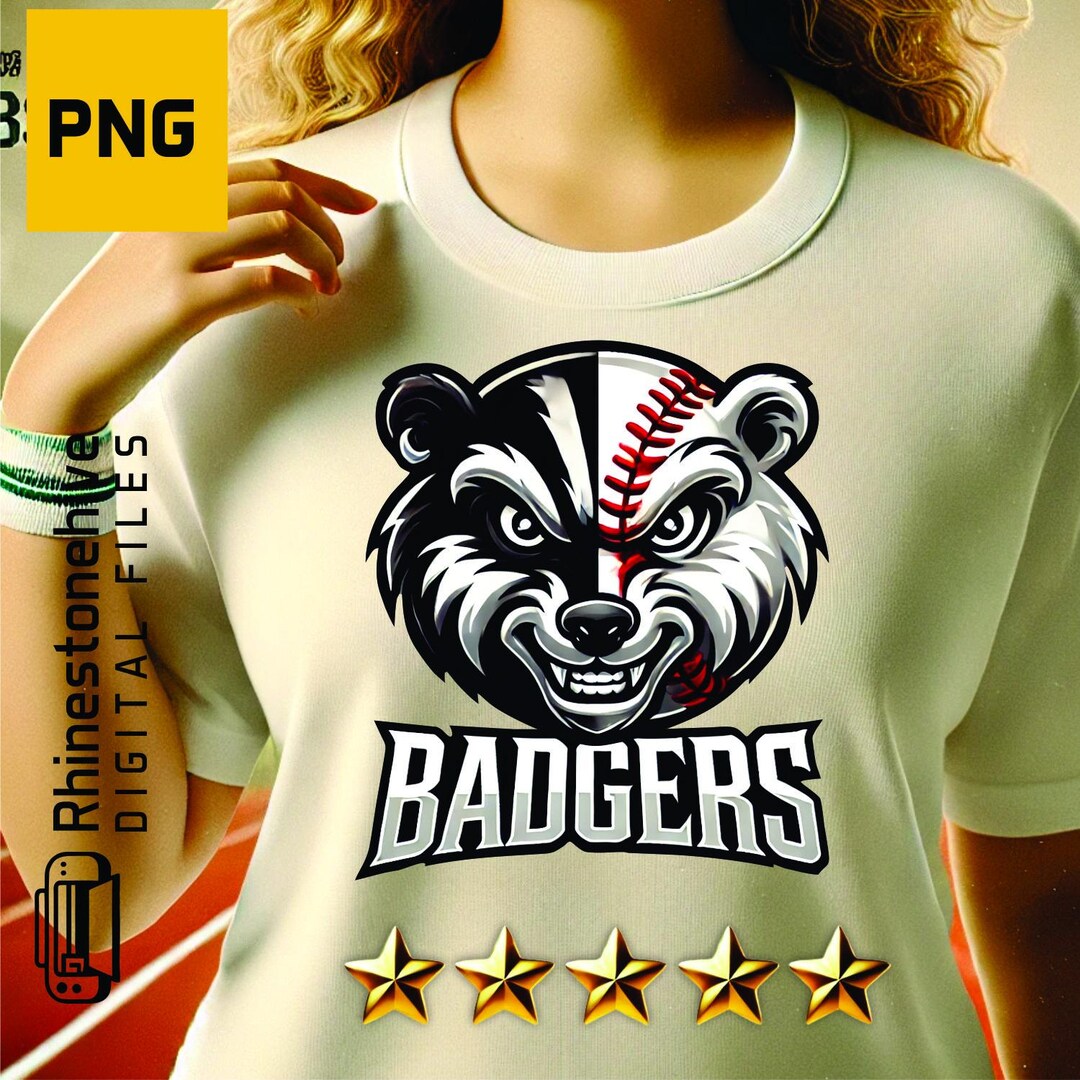 Badgers Baseball Mascot PNG – Split Face Sports Logo Design | DTF, DTG ...