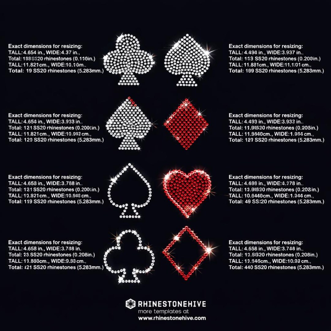 Playing Card Symbols Rhinestone Template, SS20 Size (digital Download ...