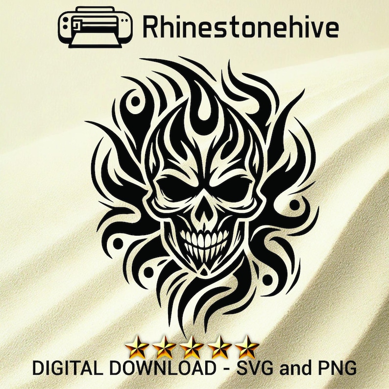 Flaming Skull SVG – Tribal Tattoo Design, Biker Logo (digital Download ...