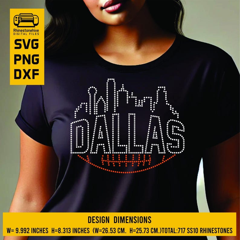 Dallas Football Rhinestone Template: Skyline Bling Design (digital ...