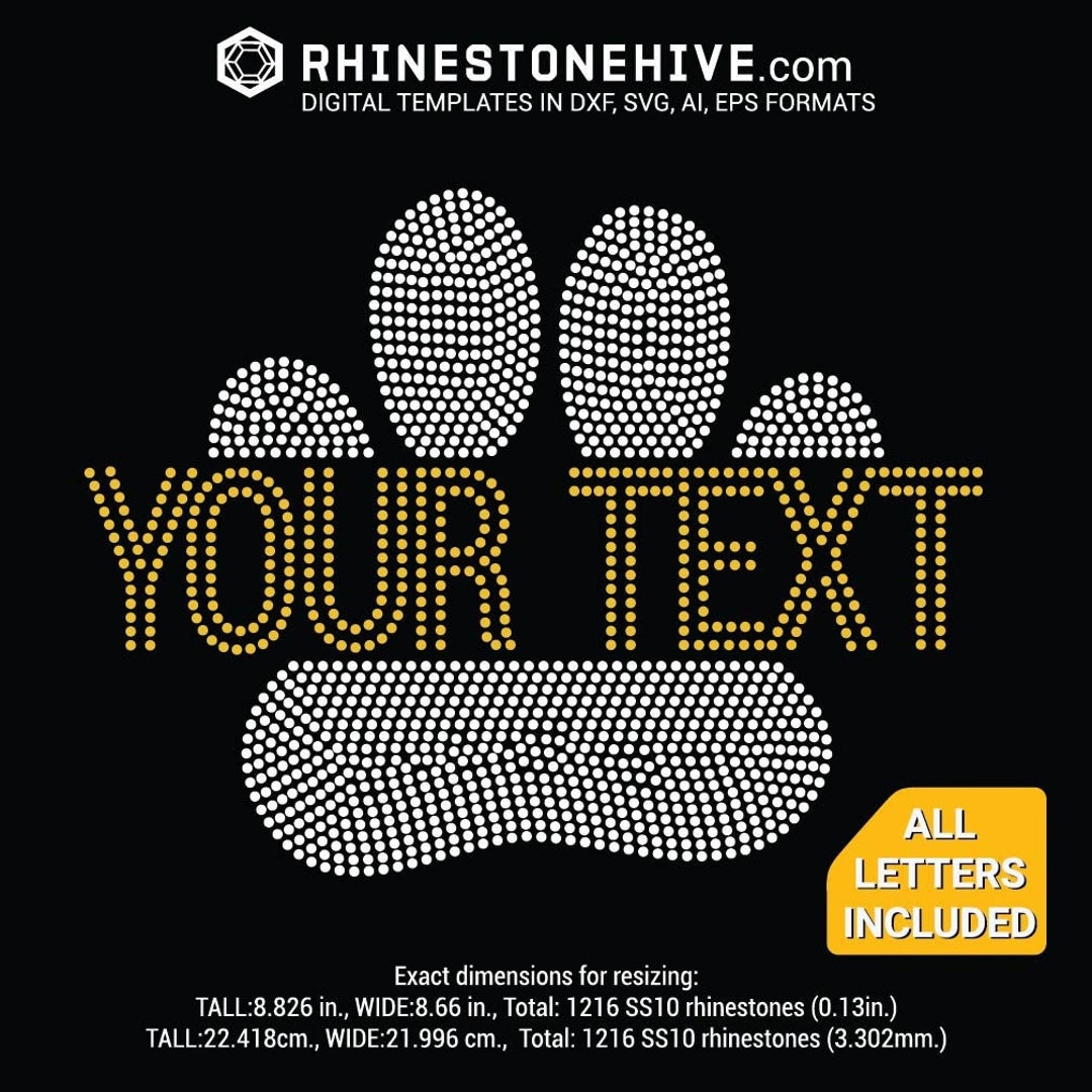 Dog Paw Filled Plus Any Text All Letters and Digits Included Rhinestone ...