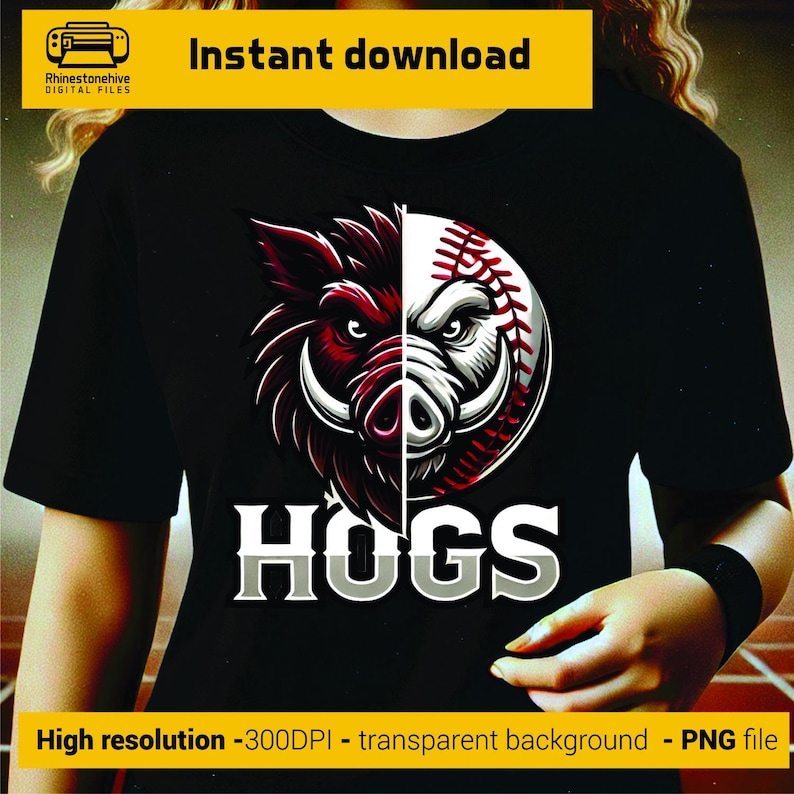 Hogs Baseball Mascot PNG – Wild Boar Split Face Design (printable File ...