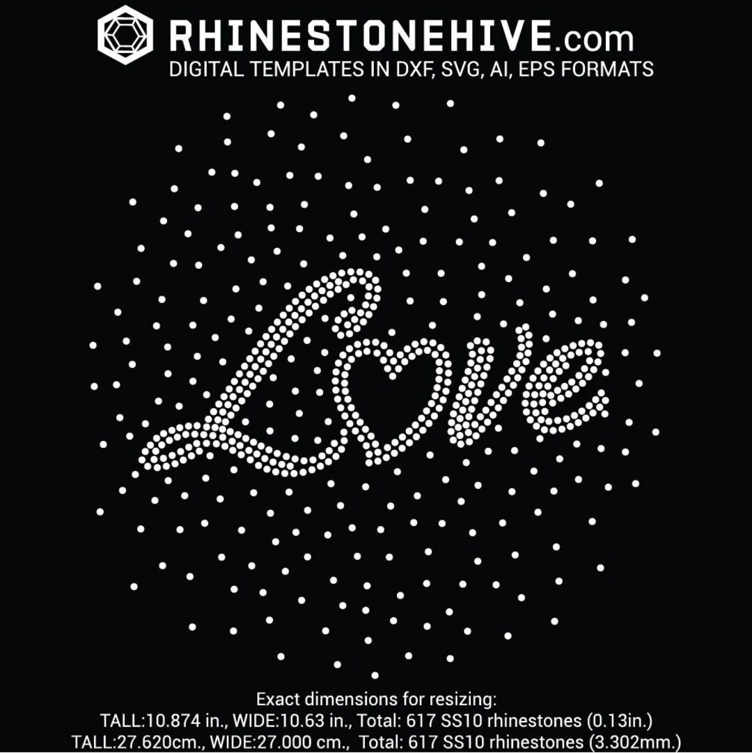 Love With Heart Scattered Rhinestone Template Digital Download, Svg ...