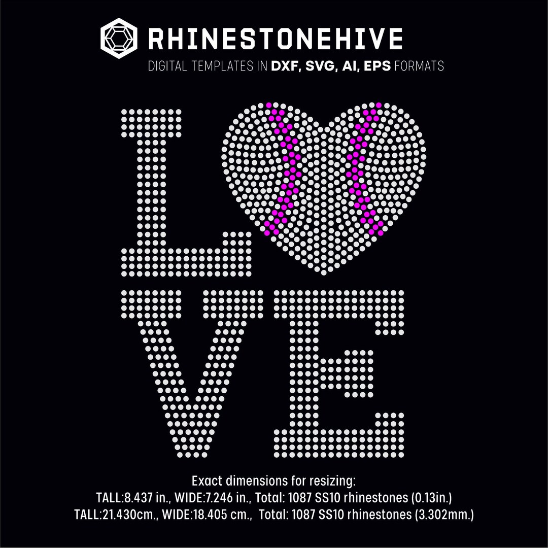 Love Baseball Heart Rhinestone Template Digital Download, Svg, Eps, Png ...