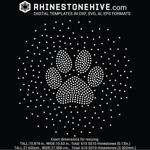 Paw With Heart Scattered Rhinestone Templates Digital - Etsy