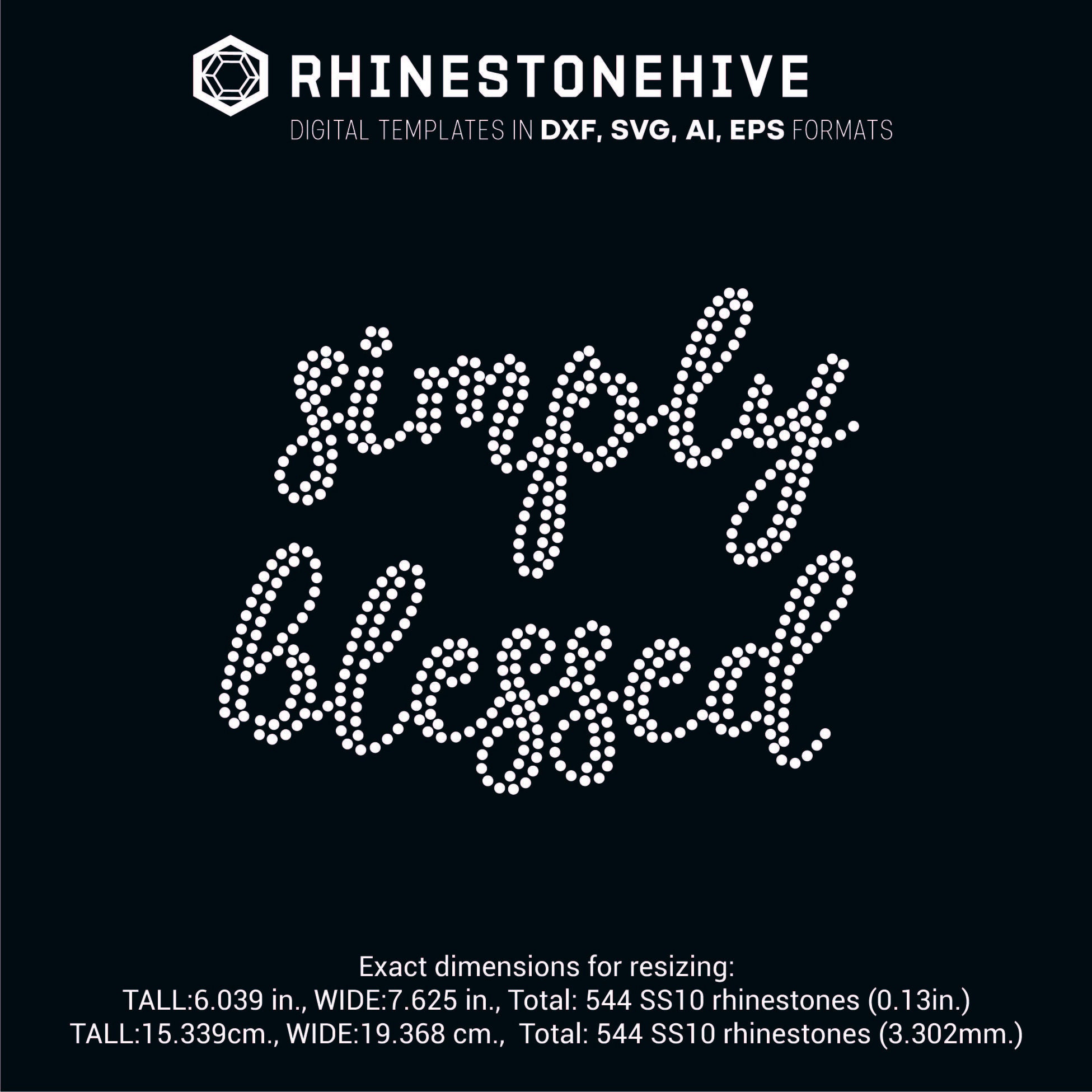 Simply Blessed Rhinestone Template Digital Download Svg Eps Etsy