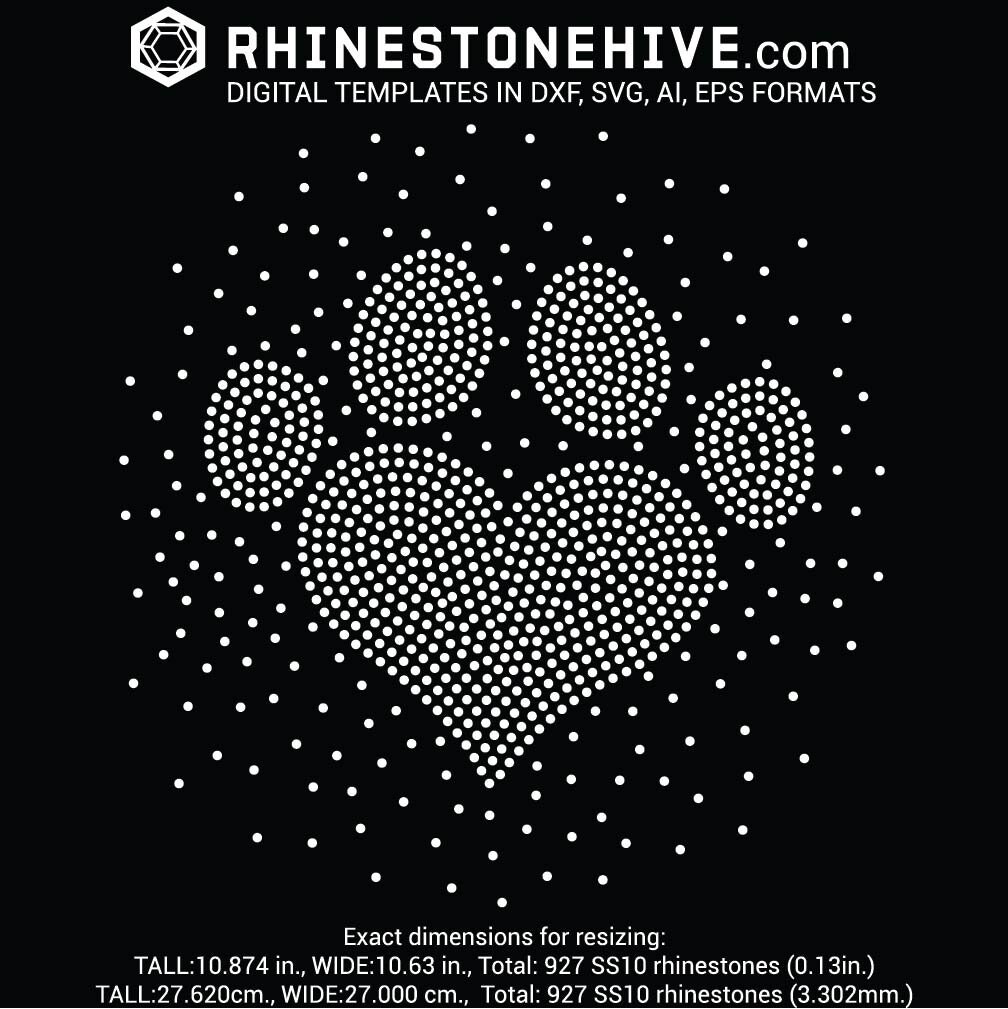 Heart paw scattered scattered rhinestone templates digital | Etsy