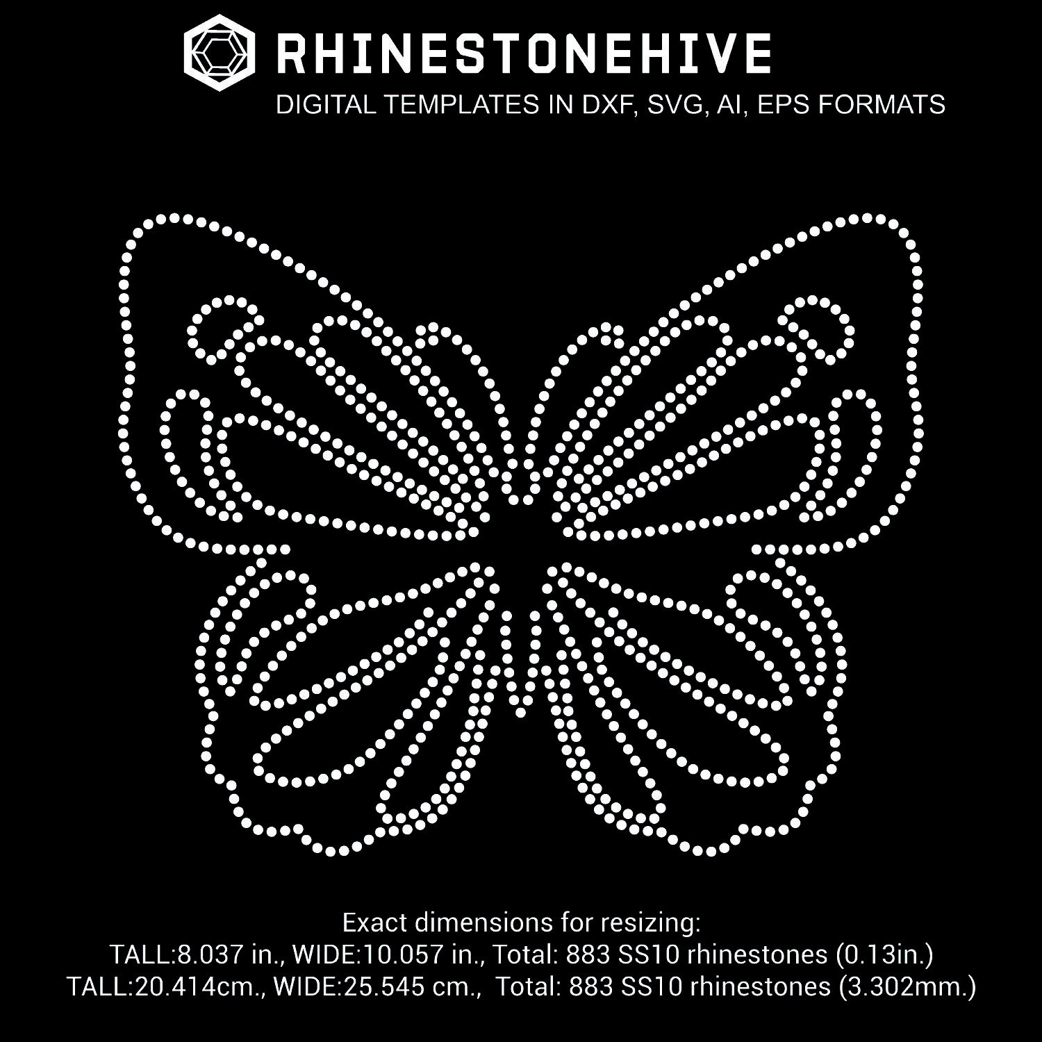 4 Large Butterflies Rhinestone Template Digital Download Svg | Etsy