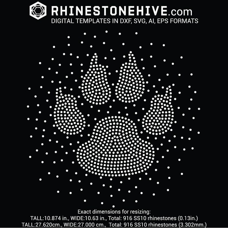 Paw Large Scattered Rhinestone Templates Digital Download - Etsy