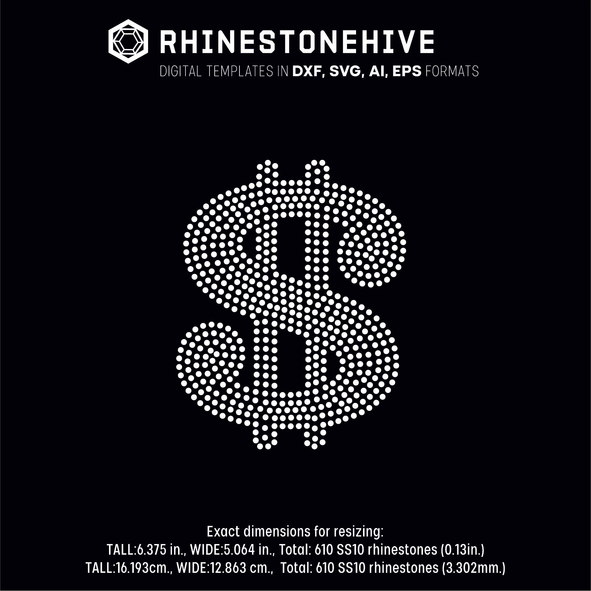 DOLLAR SIGN Rhinestone Template Digital Download, Svg, Eps, Png, Dxf - Etsy
