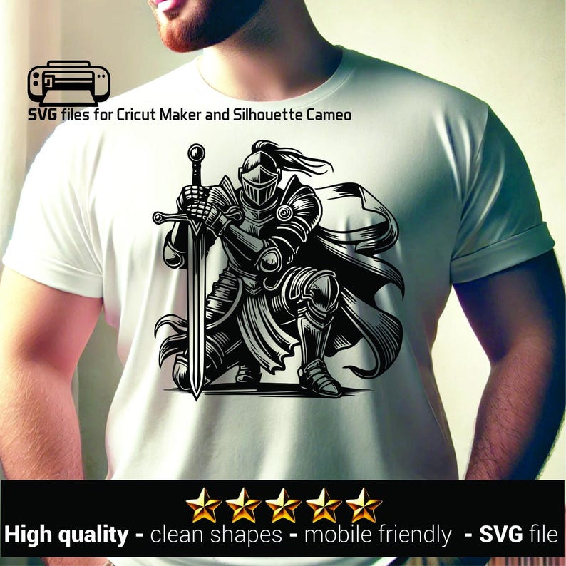 Medieval Knight With Sword – Warrior Clipart, T-shirt Design (SVG, PNG ...