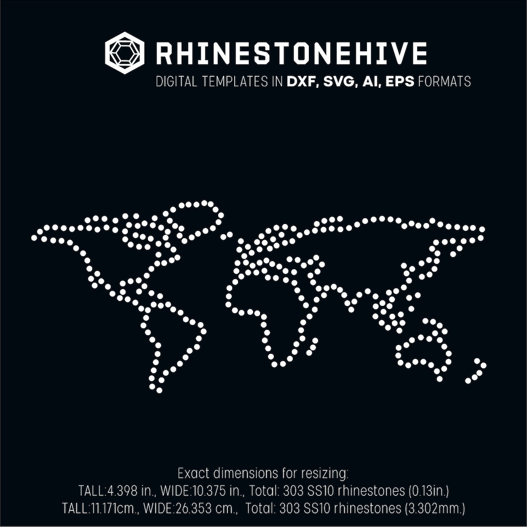 World Map Rhinestone Template Digital Download, Svg, Eps, Png, Dxf - Etsy