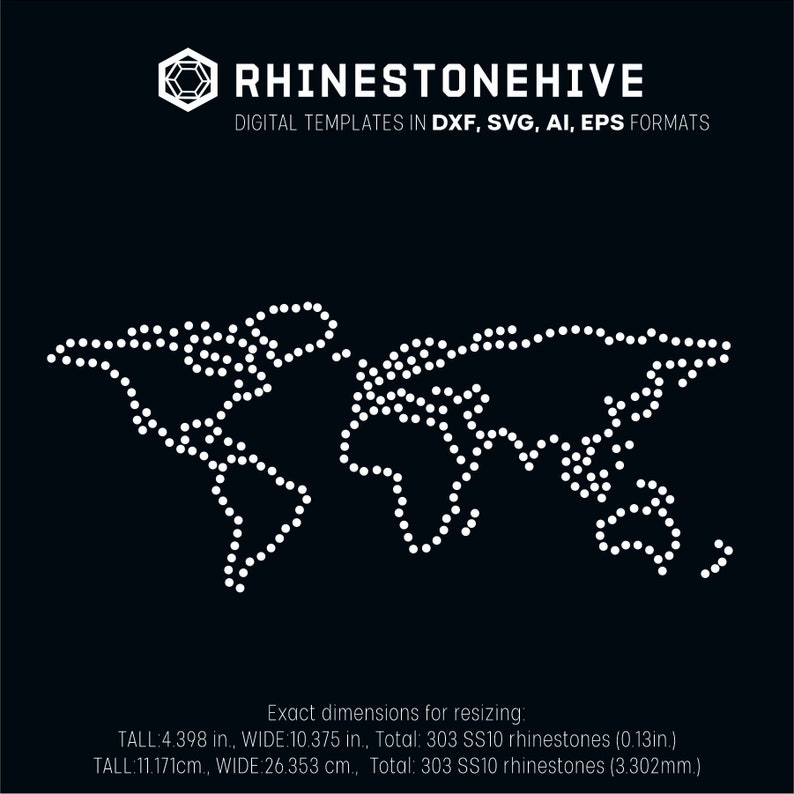 World Map Rhinestone Template Digital Download, Svg, Eps, Png, Dxf - Etsy