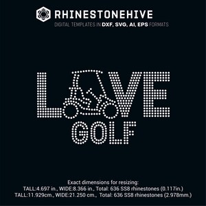 LOVE Golf 3sizes Ss6, Ss8, Ss10 Rhinestone Templates, Rhinestone ...