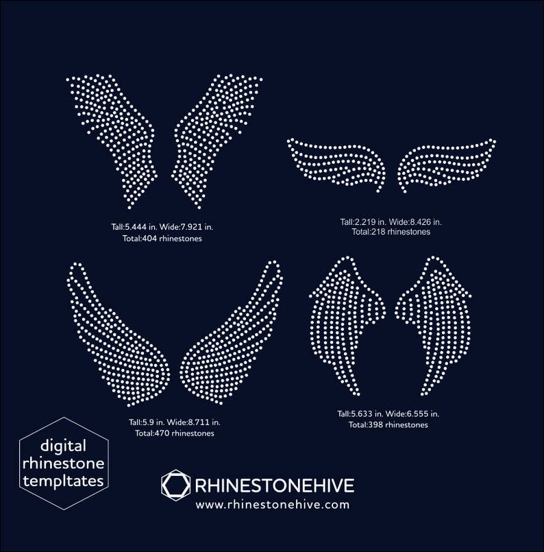 Angel wings rhinestone templates digital download svg eps | Etsy