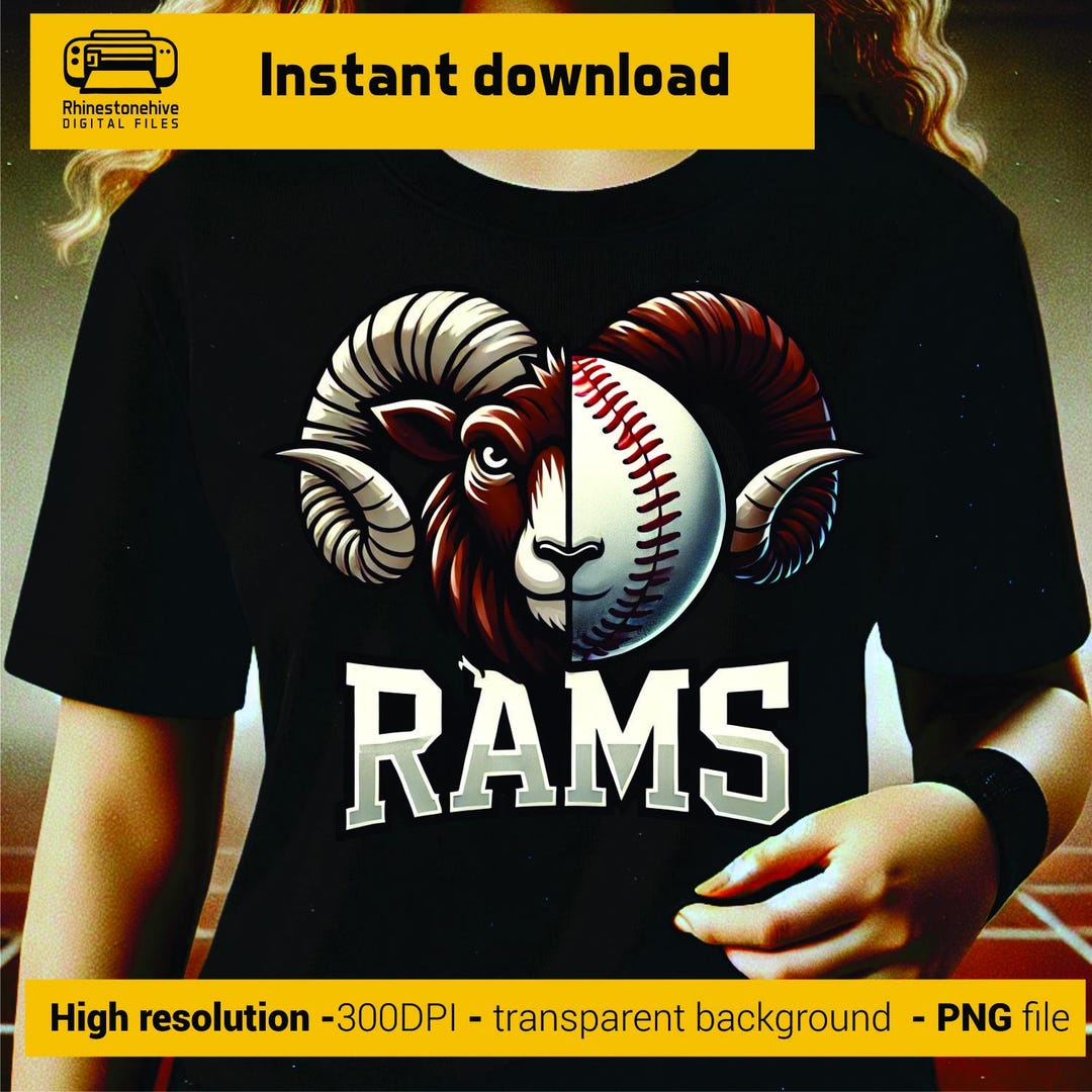 Rams Baseball Mascot PNG – Split Face Ram & Baseball Design | DTF, DTG ...