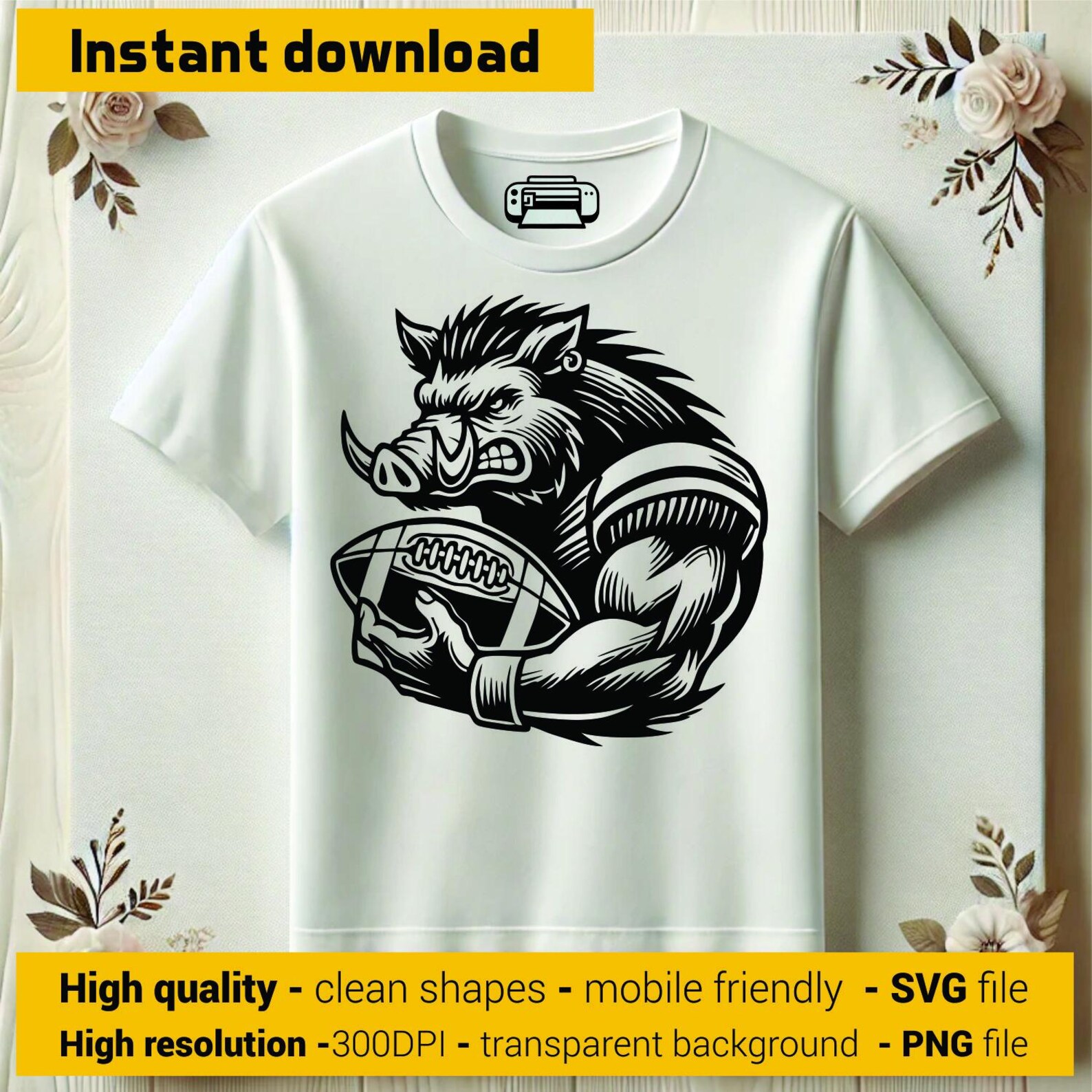 Wild Hog Football Mascot Clipart | Angry Boar, SVG PNG (digital) - Etsy